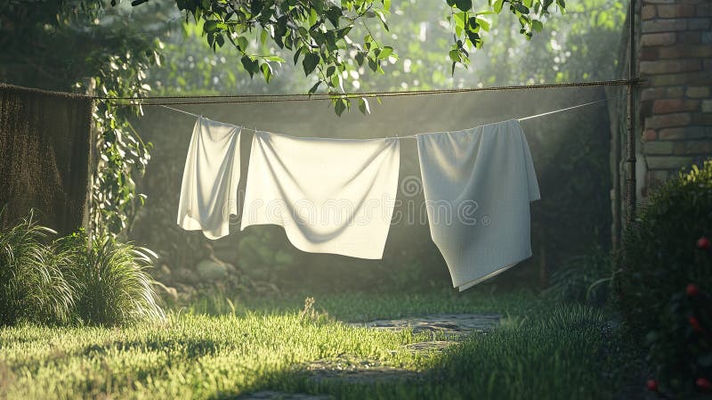 Clothesline with Sheets, Realistic, Cinematic Light. Stock Image ...