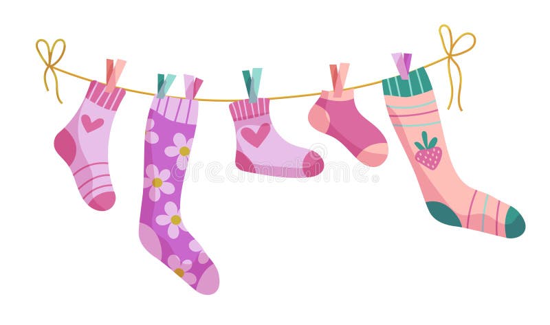 Clothesline Socks. Socks on a Rope, Baby Socks with Patterns Vector ...