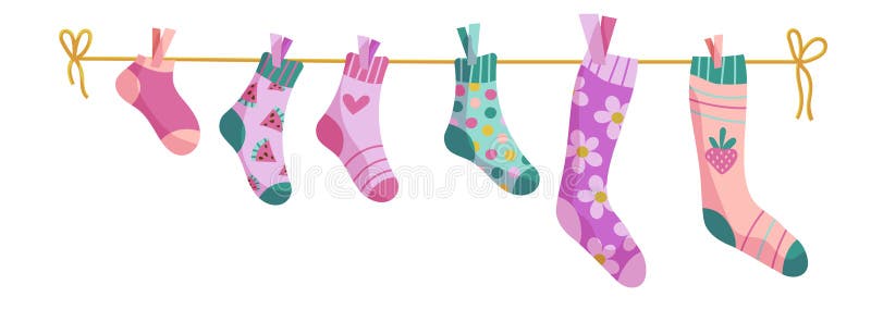 Clothesline Socks. Socks on a Rope, Baby Socks with Patterns Vector ...