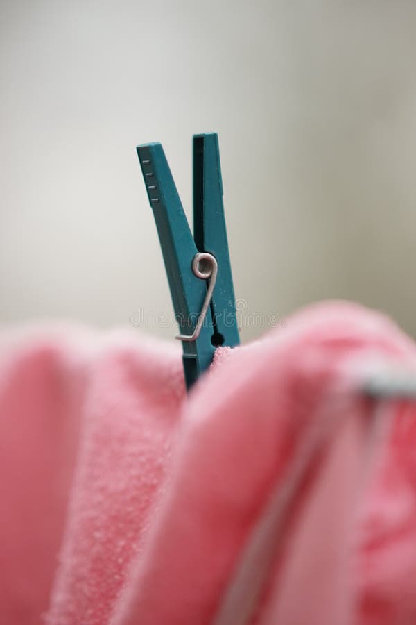 Clothespin Holds Pink Clothes on a Rope, Macro Image Stock Image ...