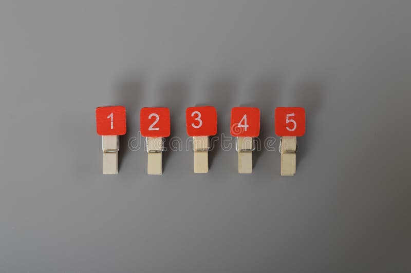 Clothespins are Arranged in a Row, Displaying Numbers from 1 To 5 Stock ...