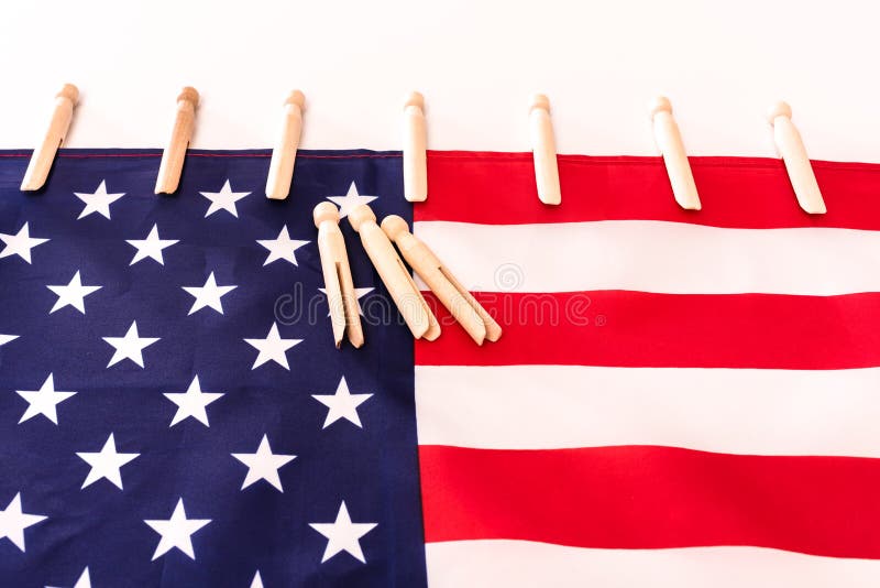 Clothespins on a Shiny Clean American Flag Stock Image - Image of copy ...