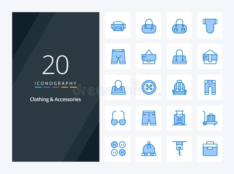 20 Clothing Accessories Blue Color Icon for Presentation Stock Vector ...