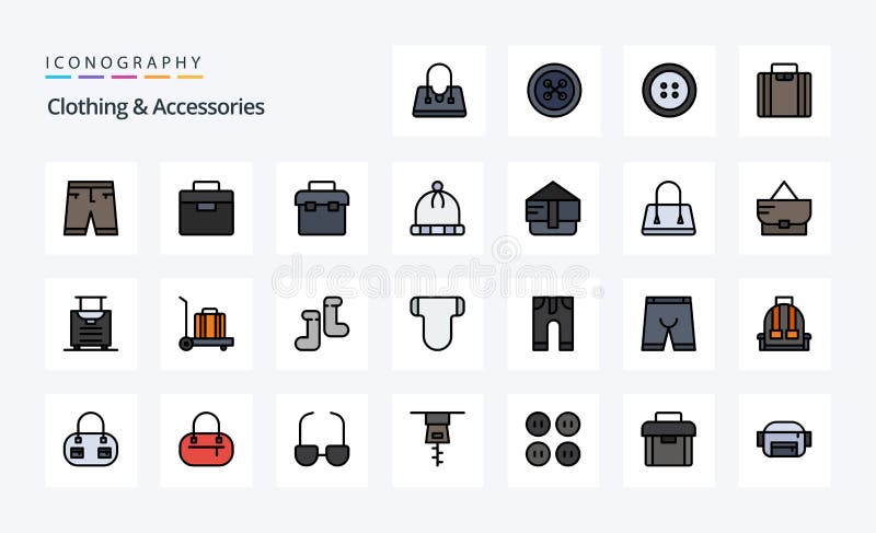 25 Clothing Accessories Line Filled Style Icon Pack Stock Vector ...