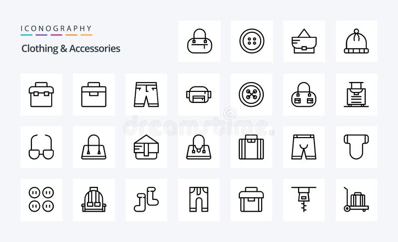 25 Clothing Accessories Line Icon Pack Stock Vector - Illustration of ...