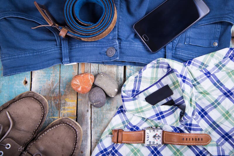 Clothing and Accessories for Men Stock Image - Image of fashion, wooden ...
