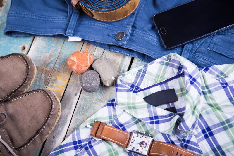 Clothing and Accessories for Men Stock Photo - Image of object, modern ...