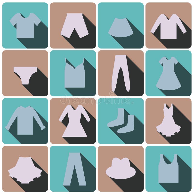 Clothing Icons Set with Shadows Stock Vector - Illustration of tights ...