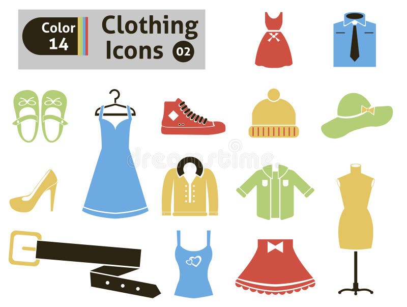 Fashion and Clothing Color Icons Collection Stock Vector - Illustration ...