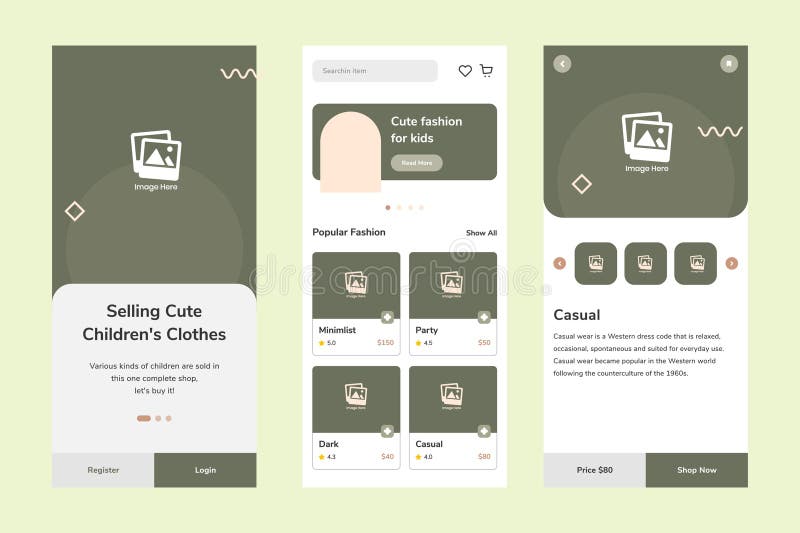 Clothing Kid App UI Design stock vector. Illustration of vector - 281155293