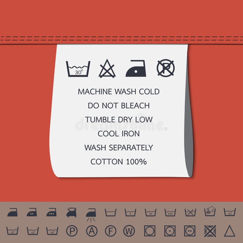 Set of Icons on Clothing Label. Stock Vector - Illustration of clothing ...