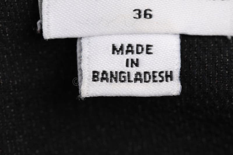 Clothing Labels on Black Garment, Top View Stock Photo - Image of info ...