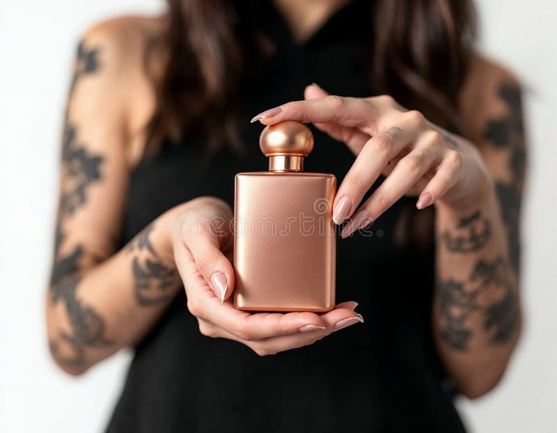 Chic Rose Gold Perfume Bottle and Tattooed Hands for Product ...