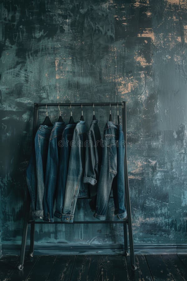 A Clothing Rack with Multiple Pairs of Jeans Hung on it in a Room ...