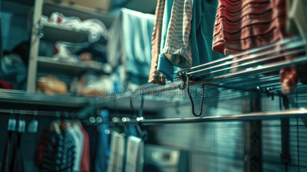 A Clothing Rack with a Pair of Scissors Hanging from it Stock Image ...
