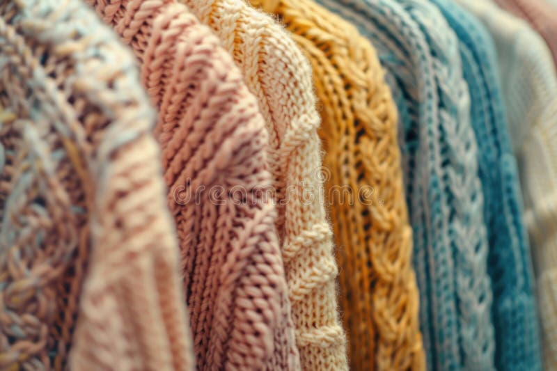 Clothing Rack with Various Sweaters Hung Up Stock Photo - Image of ...