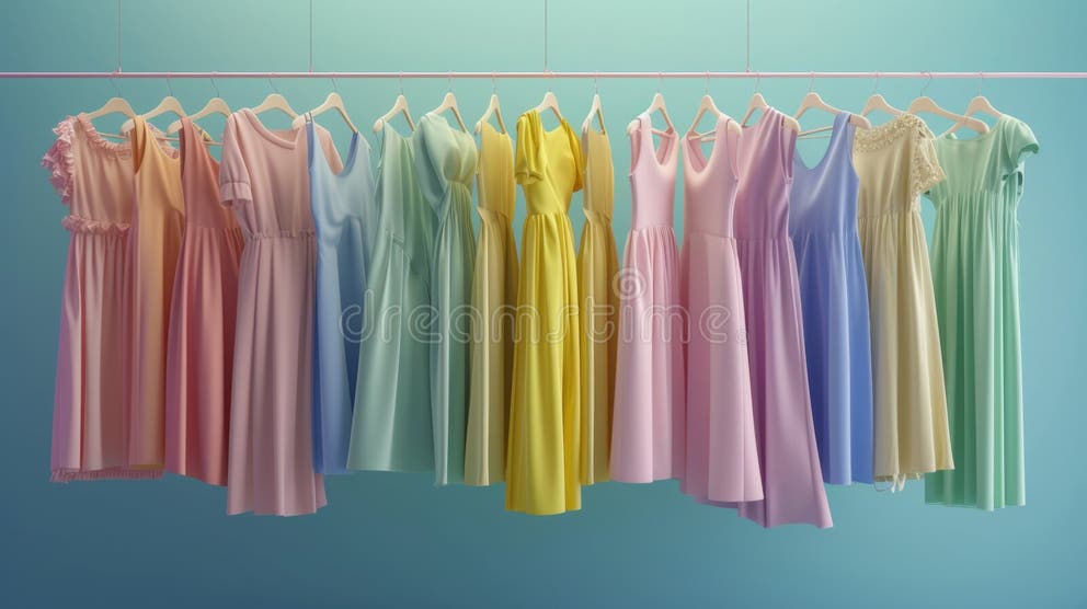 Clothing Stall with a Array of Colored Dresses Hanging on Racks Stock ...