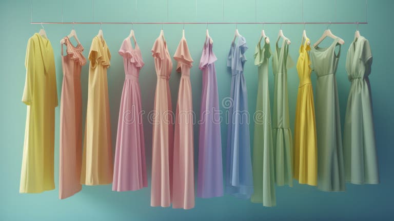 Clothing Stall with a Array of Colored Dresses Hanging on Racks Stock ...