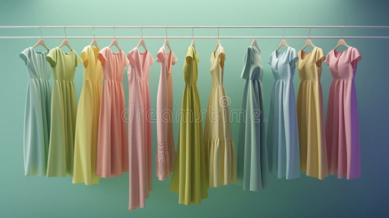 Clothing Stall with a Array of Colored Dresses Hanging on Racks Stock ...