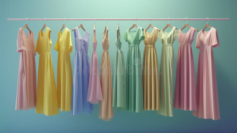 Clothing Stall with a Array of Colored Dresses Hanging on Racks Stock ...