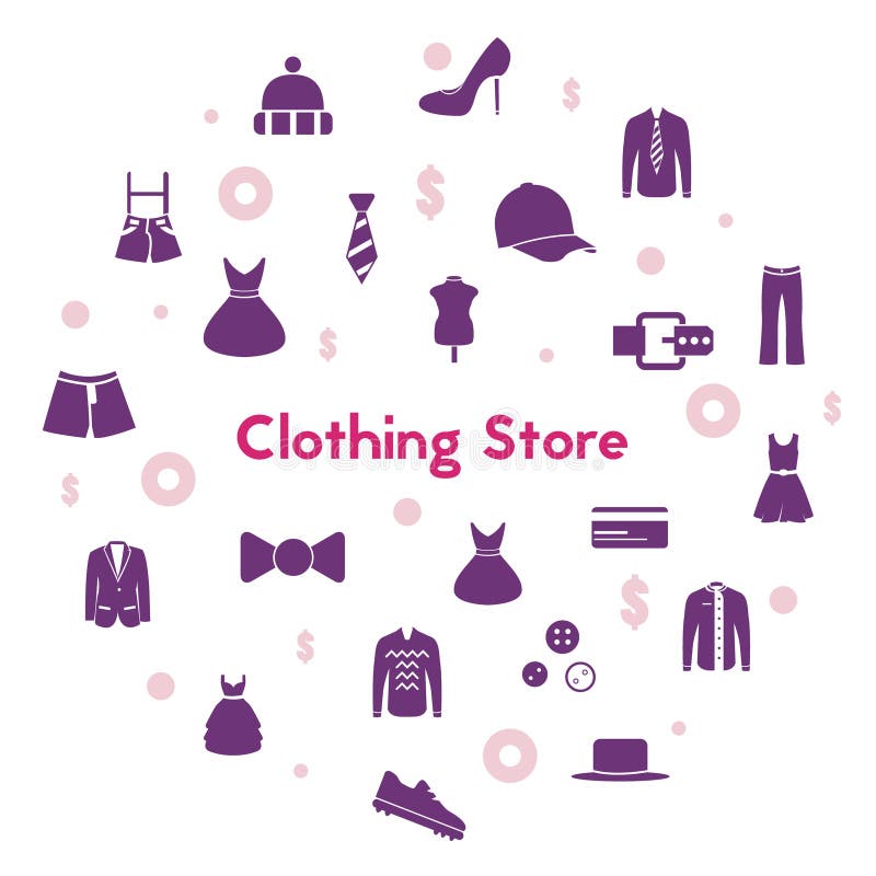 Clothing Store Icons set stock illustration. Illustration of suit ...