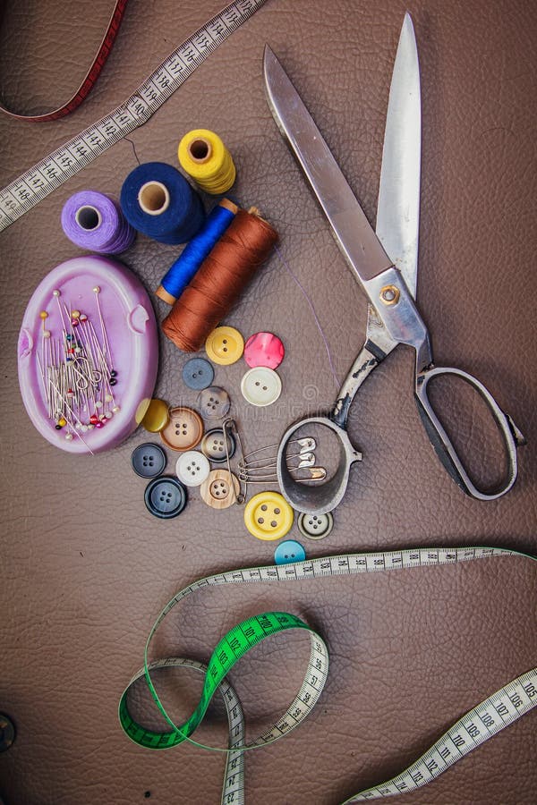 Clothing Accessories,thread, Scissors and Measuring Tape Stock Image ...