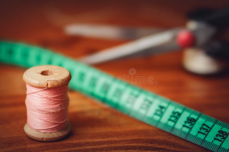 Clothing Accessories,thread, Scissors and Measuring Tape Stock Image ...