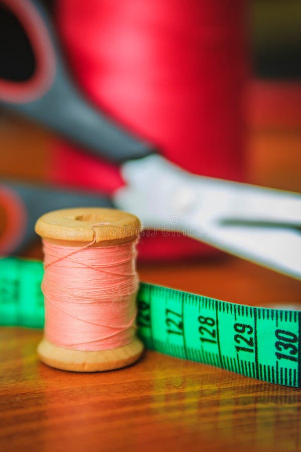 Clothing Accessories,thread, Scissors and Measuring Tape Stock Photo ...