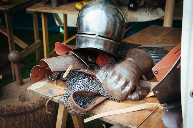 Clothing and Tools of a Medieval Knight on the Table Stock Image ...