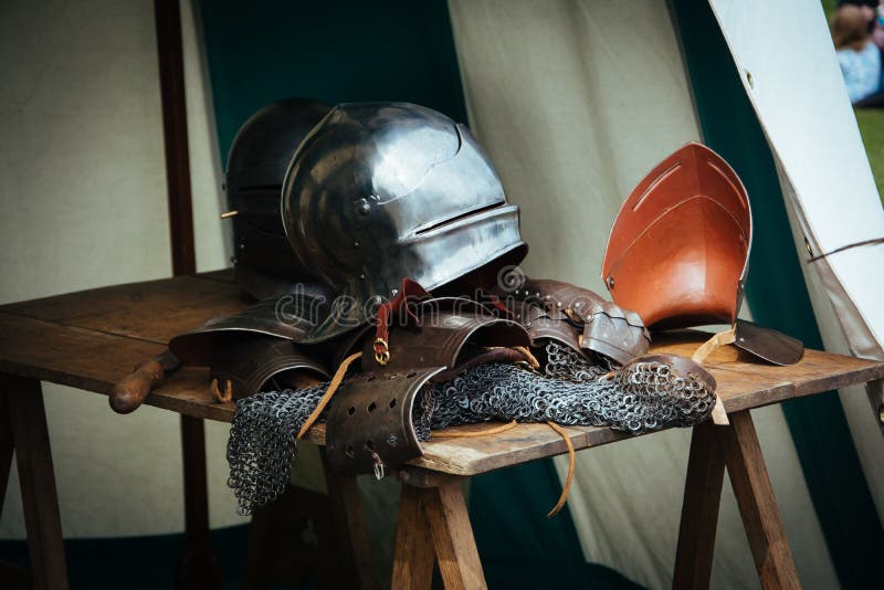 Clothing and Tools of a Medieval Knight on the Table Stock Image ...