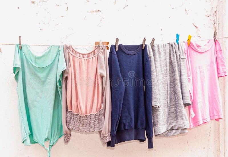 Cloths, Drying on a Line, on Overcast Day Stock Image - Image of hand ...