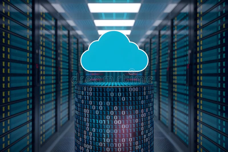 Cloud Above Binary Code Cylinder Suggests Futuristic Cloud Storage Stock Illustration ...