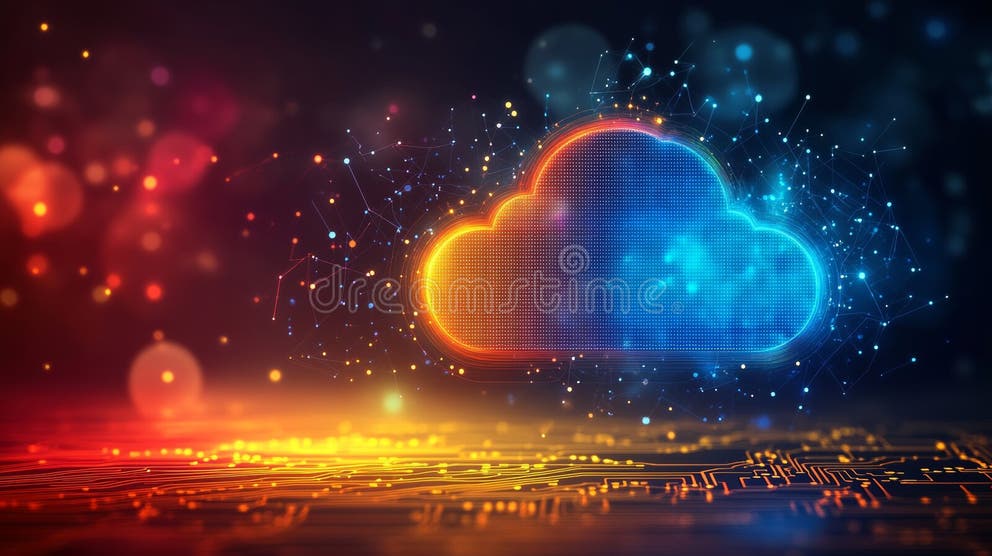 A Cloud Aglow with Light is Encircled by Binary Code, Signifying the ...