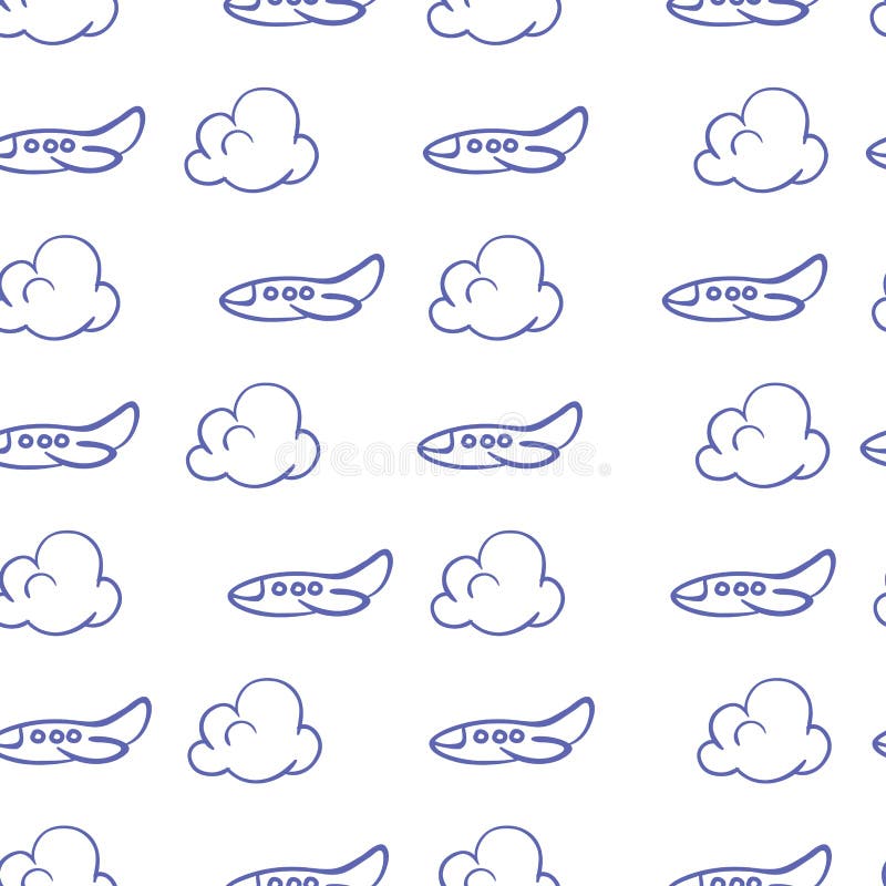Cloud and Airplanes Seamless Pattern. Travel Vector Background. Stock ...