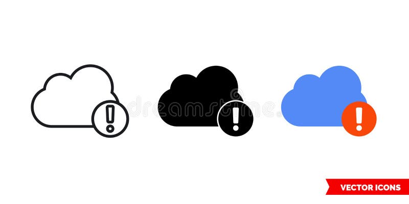 Cloud Alert Icon of 3 Types Color, Black and White, Outline. Isolated ...