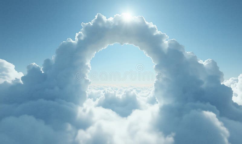Cloud Arch Formation with Sunlight, Fluffy Clouds, Blue Sky, Serene Atmosphere, Ethereal View ...