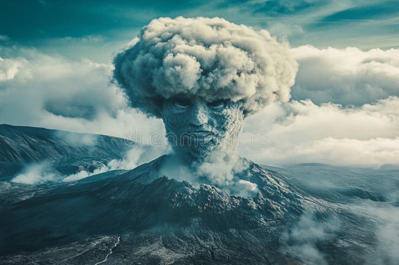Cloud of Ash Forms Haunting Visage Over an Erupting Volcano in Dramatic ...