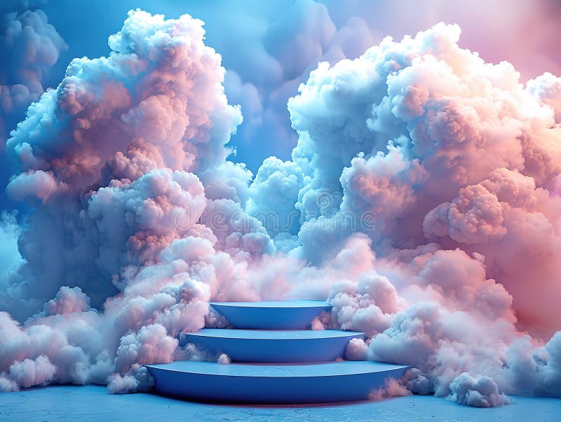 Cloud Background Podium Blue 3d Product Sky White Display Platform ...