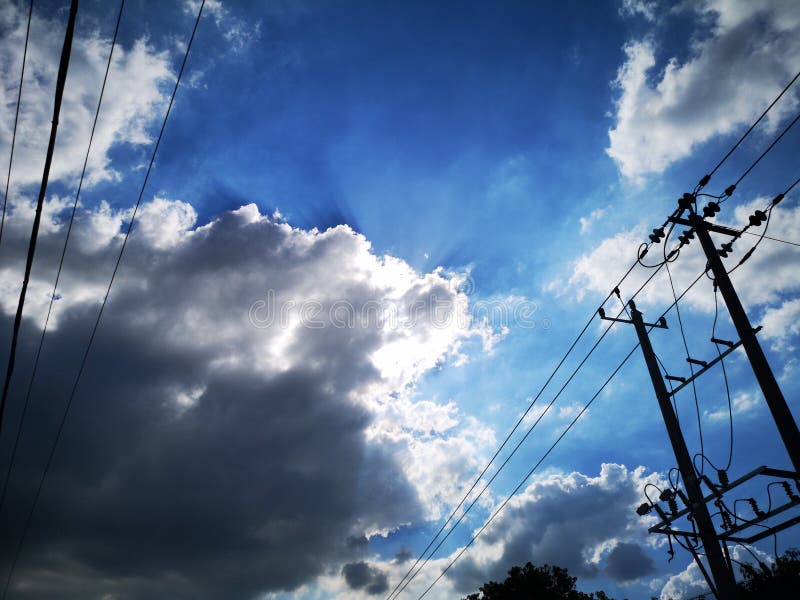 Blue sky stock image. Image of cloud, pole, telegraph - 122446519