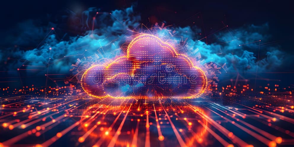 Cloud Backup Technology Illustrated with Glowing Data Streams. Concept Cloud Backup, Technology ...