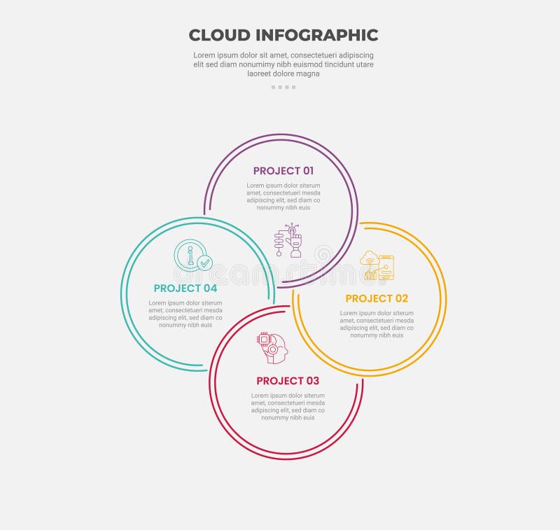 Cloud Base Shape Infographic Outline Style with 4 Point Template with ...