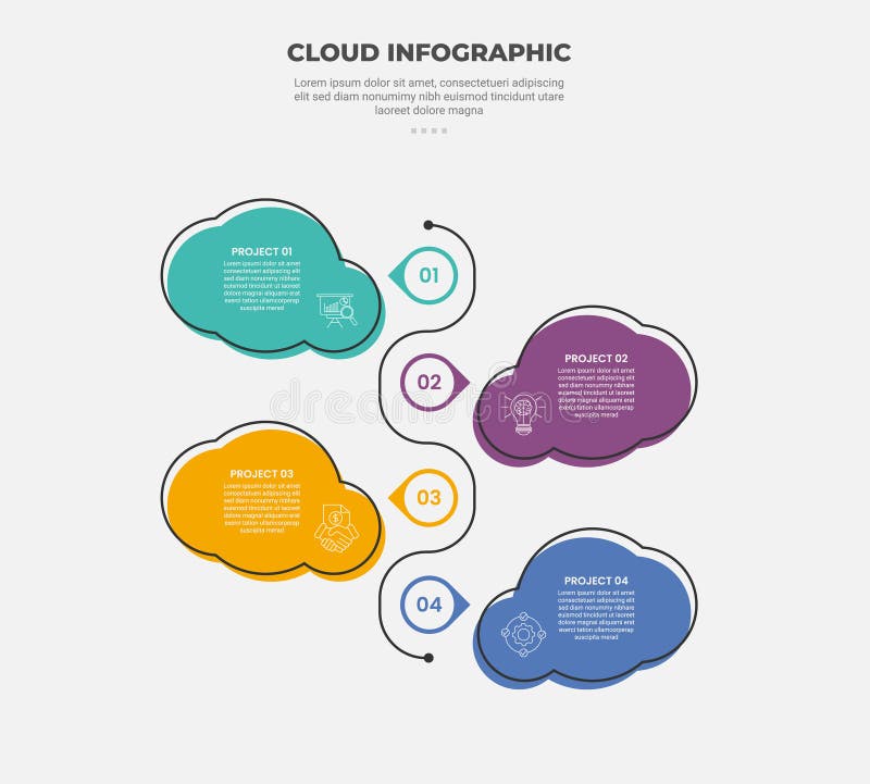 Cloud Base Shape Infographic Outline Style with 4 Point Template with ...