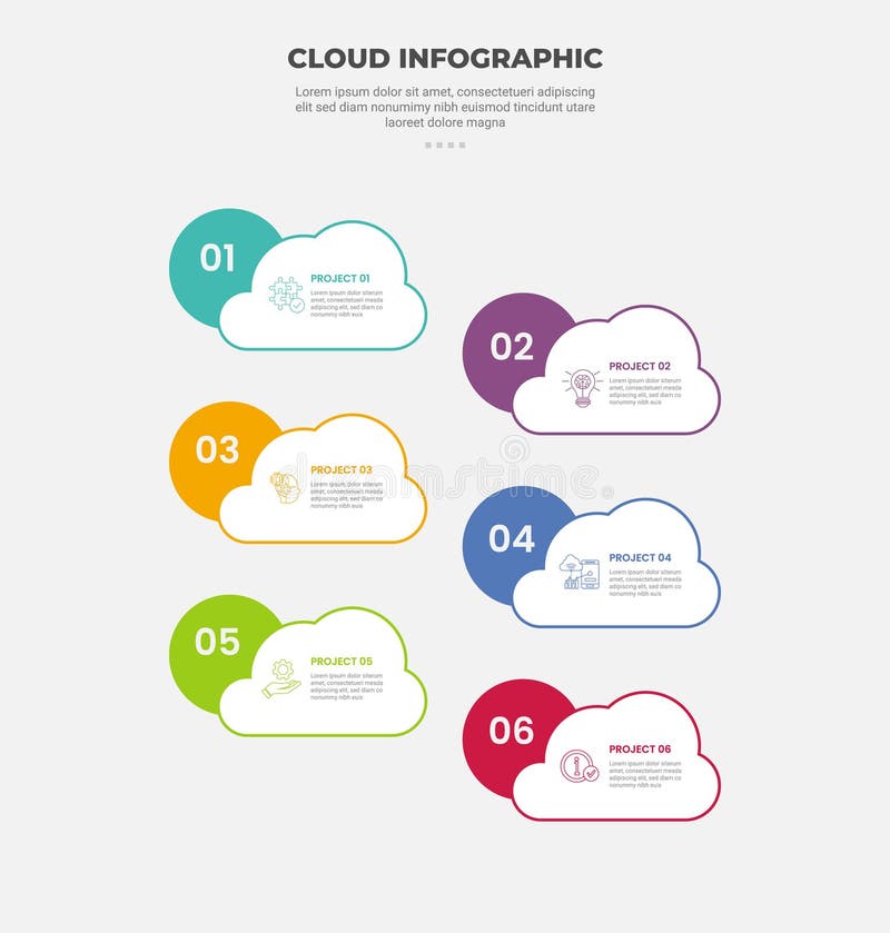 Cloud Base Shape Infographic Outline Style with 6 Point Template with ...