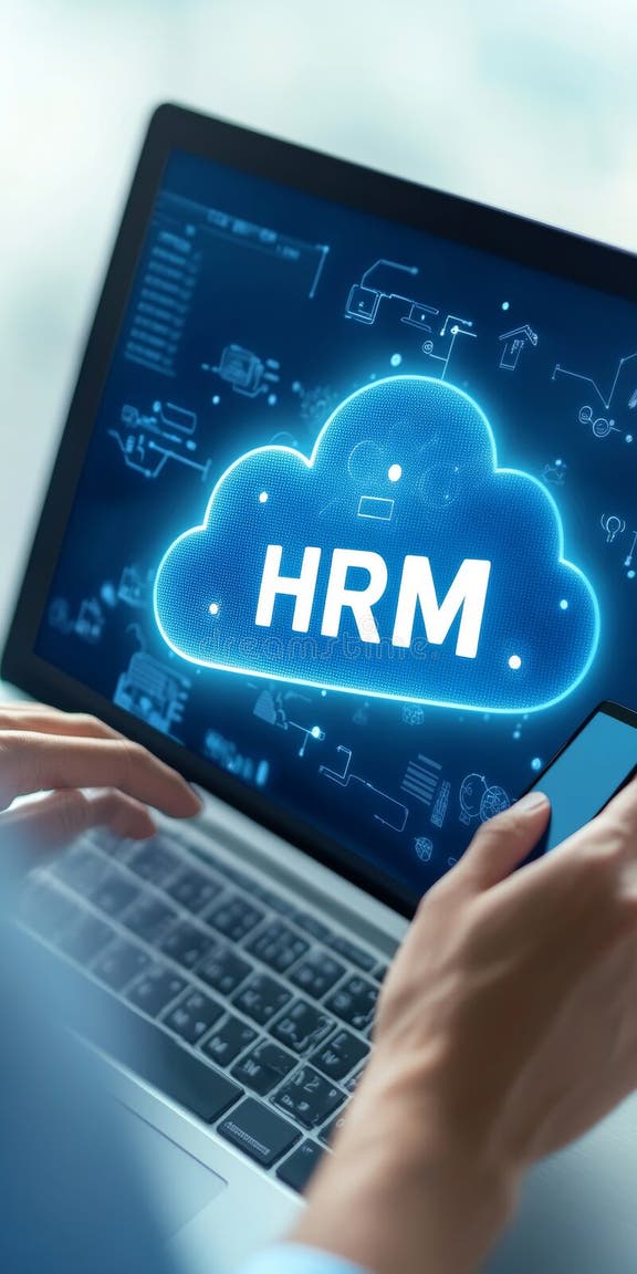 Cloud Based HRM System. Businessman Accessing HR, Human Resources Management Software on Laptop ...