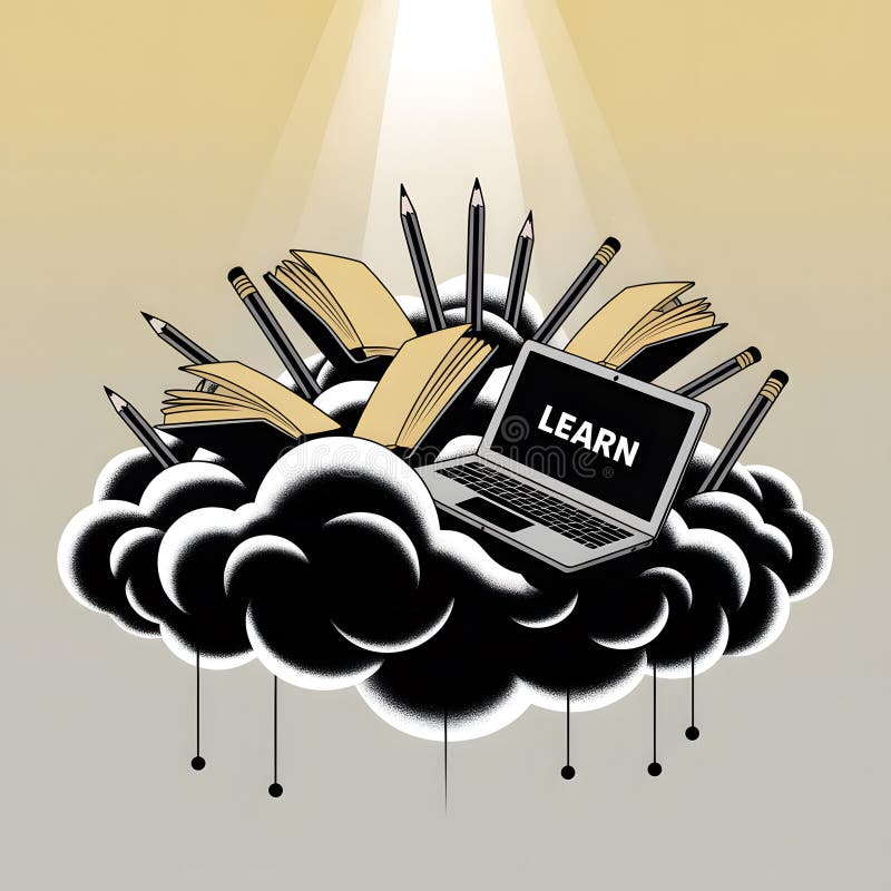 Cloud Based Learning Education Concept Featuring Pencils Books and ...