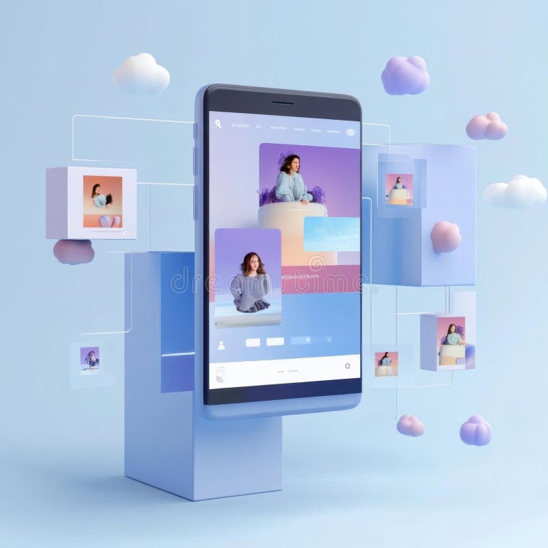 Cloud-Based Photo Sharing App with User Interface and 3D Design Stock ...