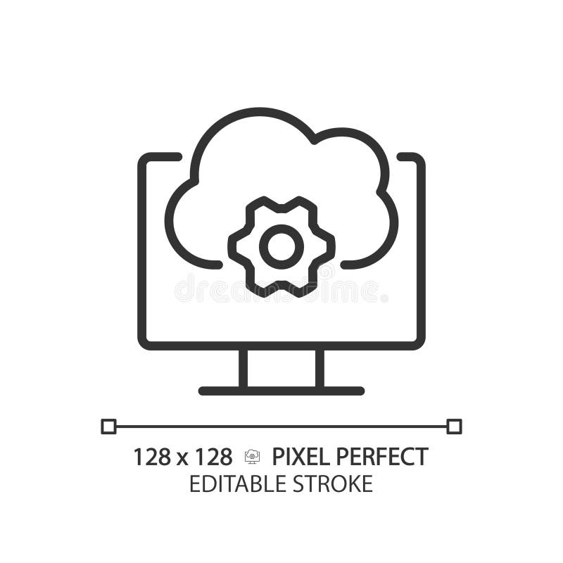 Cloud Based Software Pixel Perfect Linear Icon Stock Vector - Illustration of cloud, network ...