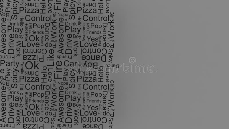 Cloud of Black Text Random Words on a Gray Background. Rain of Letters ...