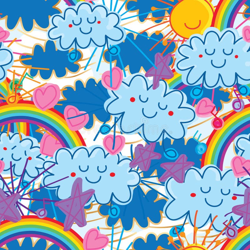 Cloud Happy Cute Blue Seamless Pattern Stock Vector - Illustration of cartoon, drawing: 64626025