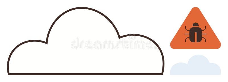 Cloud with Bug Warning Sign Highlighting Cybersecurity Risk and Data ...